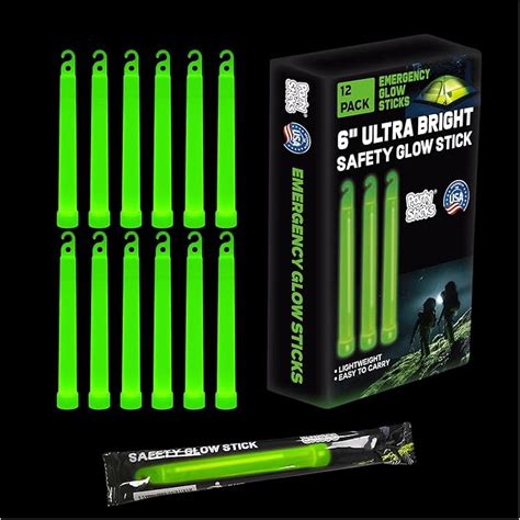 Partysticks Emergency Glow Sticks 12 Ultra Bright Individually Wrapped Military