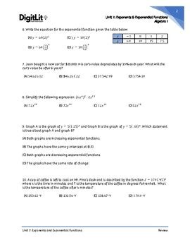 Unit Test Exponents Exponential Functions By DigitLit Math Instruction