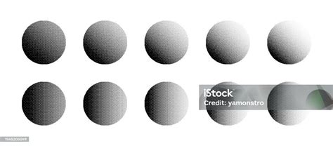 Circles With Various Density Of Bitmap Dither Gradient Isolated On White Back Stock Illustration