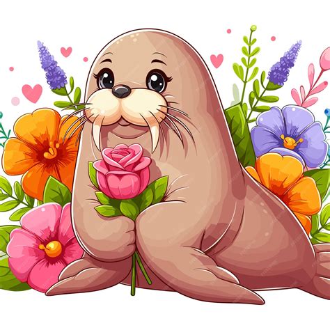 Иллюстрация мультфильма Милый морж Вектор Премиум векторы