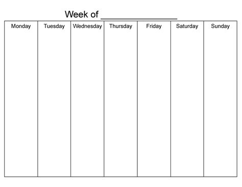 Blank Weekly Calendar Monday Through Friday