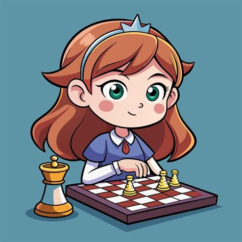 Девушка играет в шахматы мультфильм Векторный дизайн Премиум Ai сгенерированный вектор