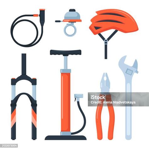 자전거 장비 및 부품 아이콘 기호 및 디자인 요소 세트 스포츠 자전거 수리 구성 요소 벡터 일러스트 레이 션입니다 나사돌리개에 대한 스톡 벡터 아트 및 기타 이미지 Istock