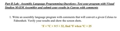 Solved Part B Lab Assembly Language Programming Questions
