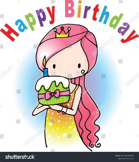 Vector Cartoon Girl Happy Birthday Card Stock Vector Royalty Free 2049369950 Shutterstock
