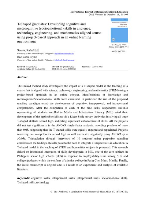 Pdf T Shaped Graduates Developing Cognitive And Metacognitive Socioemotional Skills In A