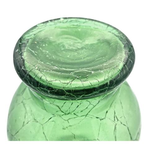 Green Vintage Crackle Glass Vase With Ruffled Crimped Rim Etsy