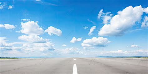 Empty Runway Under Blue Sky Background Runway Sky Clouds Background
