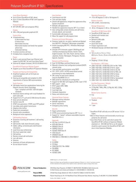 Polycom Soundpoint Ip601 Data Sheet Pdf