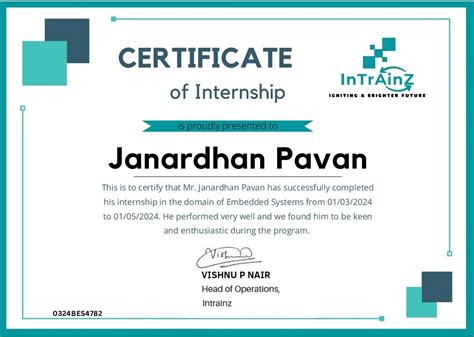Janardhan Pavan On Linkedin Internship Embeddedsystems Intrainz