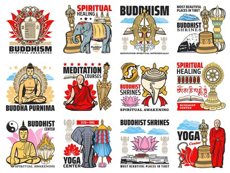 Buddhism Religion Icons Buddha Meditation Symbols 23843680 Vector Art
