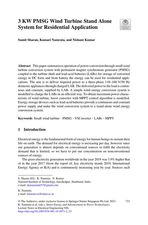 Pdf 3 Kw Pmsg Wind Turbine Stand Alone System For Residential Application
