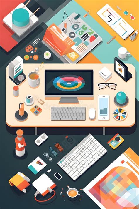 Man Sitting At Desk With Computer And Cup Of Coffee Generative Ai Stock Illustration