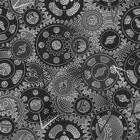 Seamless Pattern With Gears Dotted Halftone Texture Gray Camouflage Colors For Apparel Fabric