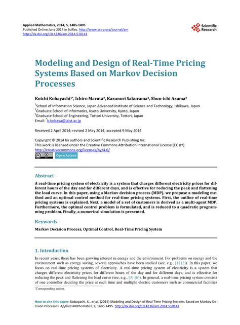 Pdf Modeling And Design Of Real Time Pricing Systems Based On Markov Decision Processes