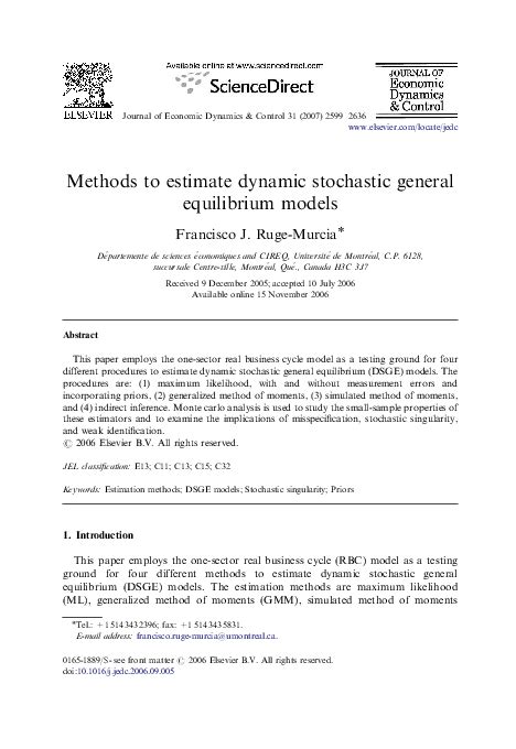 Pdf Methods To Estimate Dynamic Stochastic General Equilibrium Models