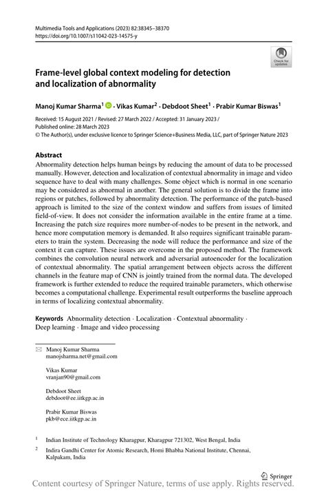 Frame Level Global Context Modeling For Detection And Localization Of Abnormality Request Pdf