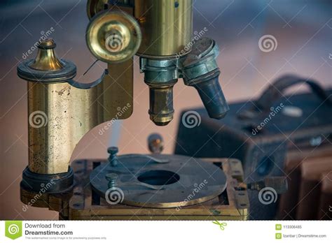 Old Ancient Microscope Detail Close Up Stock Image Image Of Yellow
