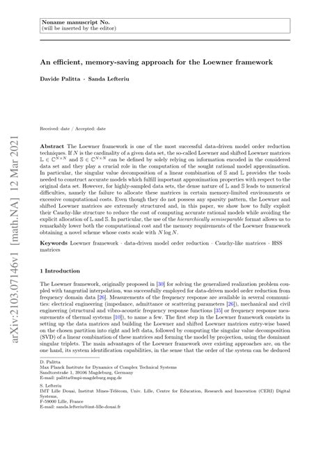 Pdf An Efficient Memory Saving Approach For The Loewner Framework