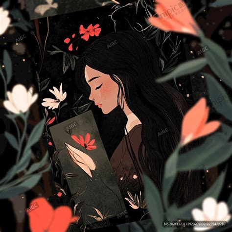 Ai创作图情窦初开插画 女神节插画 花丛女孩插画 森系人物插画 场景插画植物少女 38女神节原创插画 浪漫女孩插画 浪漫少女插画 女人节插画 女孩捧花微笑插画 花卉少女插画 女性文艺插画 妇女