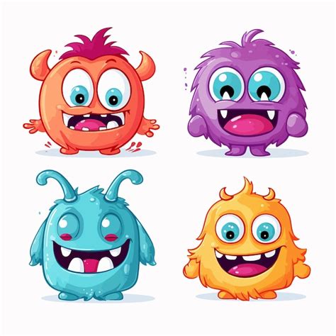 Premium Vector Four Cute Monster Set Flat Vector Illustration Four Cute Monster Set Hand