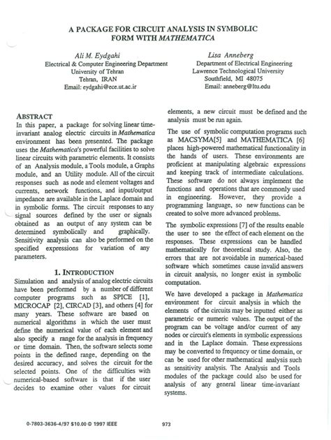 Pdf A Package For Circuit Analysis In Symbolic Form With Mathematica
