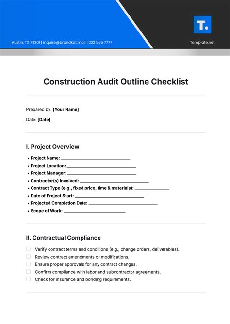 Free Construction Audit Outline Checklist Template To Edit Online
