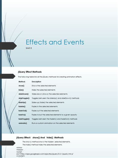 Unit3 Effects And Events Pdf J Query Cursor User Interface