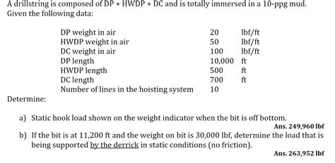 Solved A Drillstring Is Composed Of Dp Hwdp Dc And Is