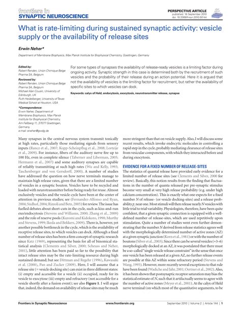 Pdf What Is Rate Limiting During Sustained Synaptic Activity Vesicle