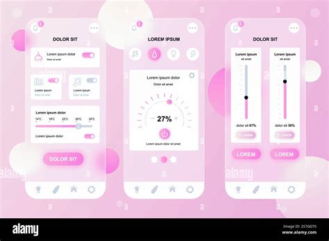 Smart Home Neumorphic Elements Kit For Mobile App Settings For Light Sensors Heating