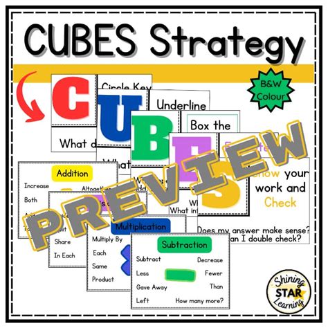 Cubes Strategy Multi Step Problem Solving Model Poster Worksheet