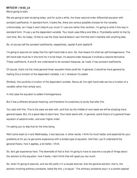 Solution Differential Equations Lecture 9 Solving Second Order Linear Ode S With Constant