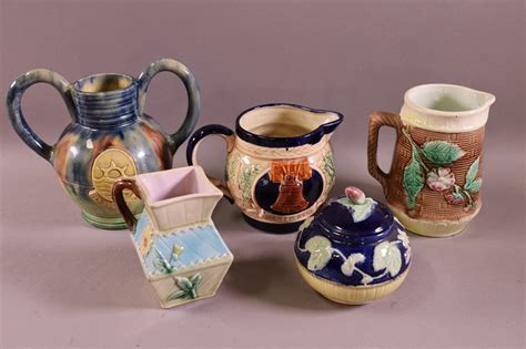 Five Pieces Of Majolica Redlands Antique Auction