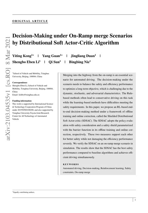 Pdf Decision Making Under On Ramp Merge Scenarios By Distributional