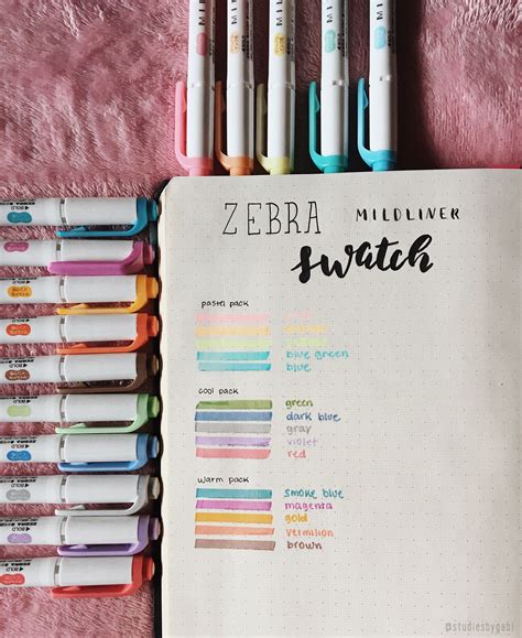Complete Mildliner Swatch Color Swatch Bullet Journal Planner Insert