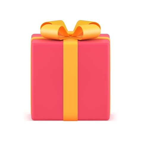 노란색 활과 리본 제곱 포장 깜짝 컨테이너 3d 개체 현실적인 벡터 일러스트와 함께 분홍색 선물 상자 프리미엄 벡터