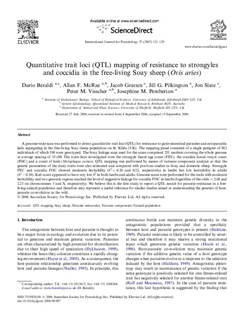 Pdf Quantitative Trait Loci Qtl Mapping Of Resistance To Strongyles