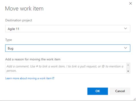 在 Azure Boards 中移动工作项并更改工作项类型 Azure Boards Microsoft Learn