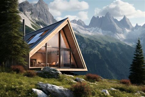 Modern Style Architecture Of Chic Minimalist Tiny Wooden House Ai Generated Stock Illustration