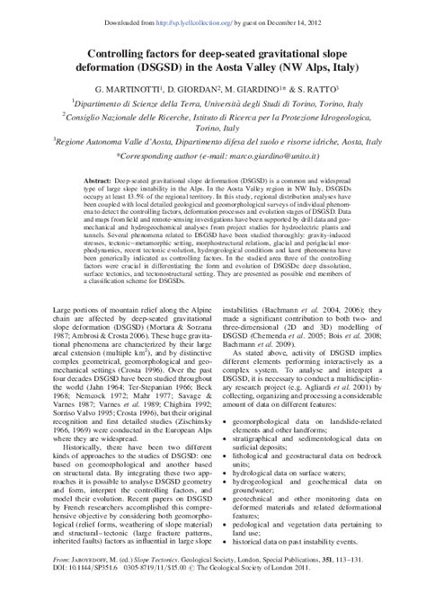 Pdf Controlling Factors For Deep Seated Gravitational Slope Deformation Dsgsd In The Aosta