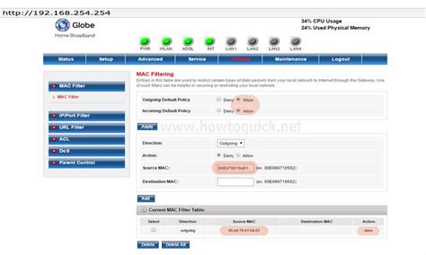 Globe Dsl Prolink Router Modem Mac Filtering Allow And Deny Howtoquick Net
