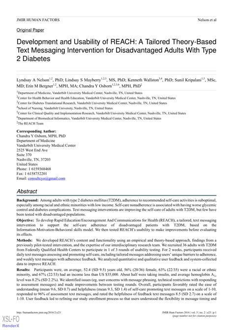 Pdf Development And Usability Of Reach A Tailored Theory Based Text Messaging Intervention