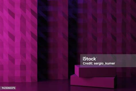 분홍색 다각형 모자이크 배경의 제품 쇼케이스를 위한 3d 렌더링 연단 받침대에 대한 스톡 사진 및 기타 이미지 받침대 분홍색 배경 0명 Istock
