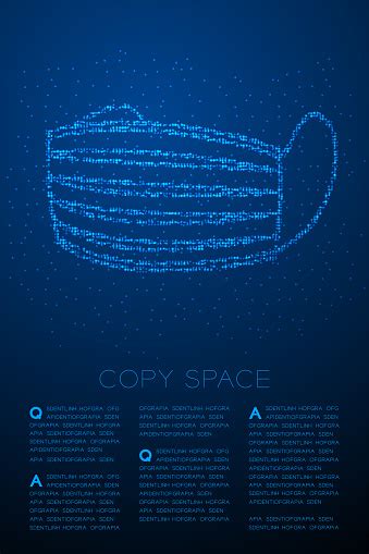 먼지 마크 또는 미 립 자 인공 호흡기 추상적인 기하학적 Bokeh 빛 원형 도트 픽셀 패턴 오염 오후 25 개념 삽화와 블루 그라데이션 배경에 고립 된 공간을 복사 벡터