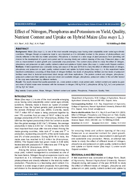 Pdf Effect Of Nitrogen Phosphorus And Potassium On Yield Quality Nutrient Content And
