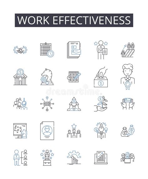 Work Effectiveness Line Icons Collection Team Synergy Employee