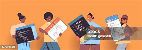 Mix Race Web Developers Creating Program Code Development Of Software And Programming Concept