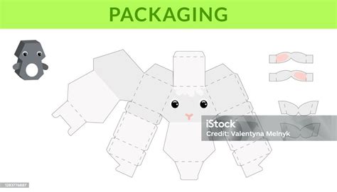 파티 호의 다이 생일 과자 사탕 작은 선물 빵집에 대한 아기 샤워를 잘라 양 상자 소매 상자 청사진 템플릿 디자인 인쇄 컷아웃 접기 접착제 벡터 스톡 일러스트레이션입니다