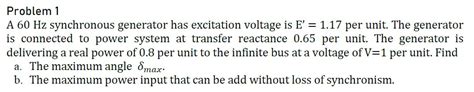 Solved Problem A Hz Synchronous Generator Has Excitation Chegg